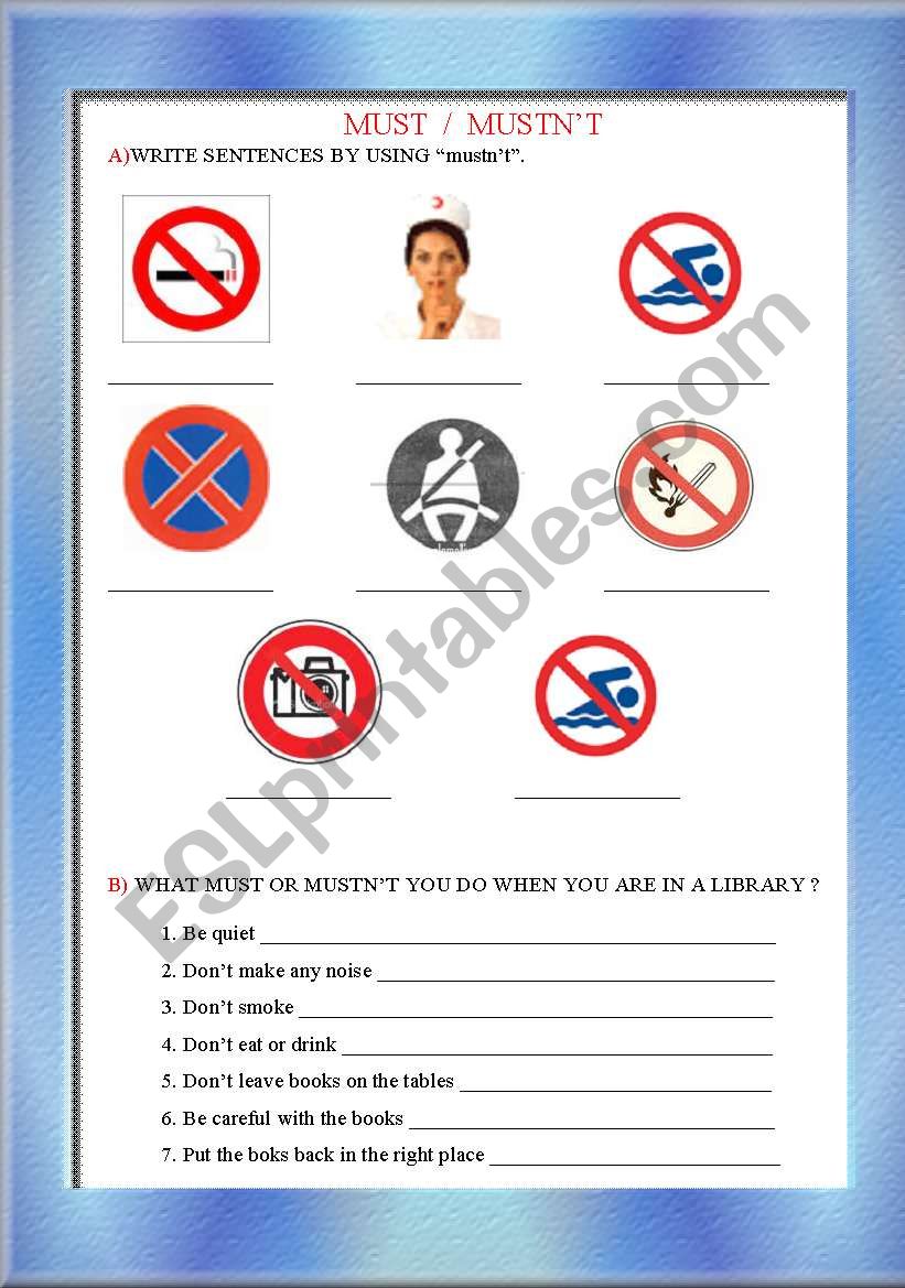 MUST / MUSTN´T - ESL worksheet by aylinko