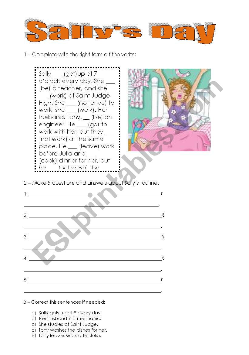 Sally´s Day - ESL worksheet by eigosukidesu