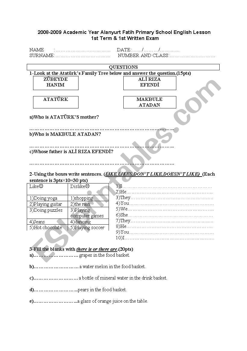 Atatürk´s family,hobbies and interests,food,how many/how much,there is ...