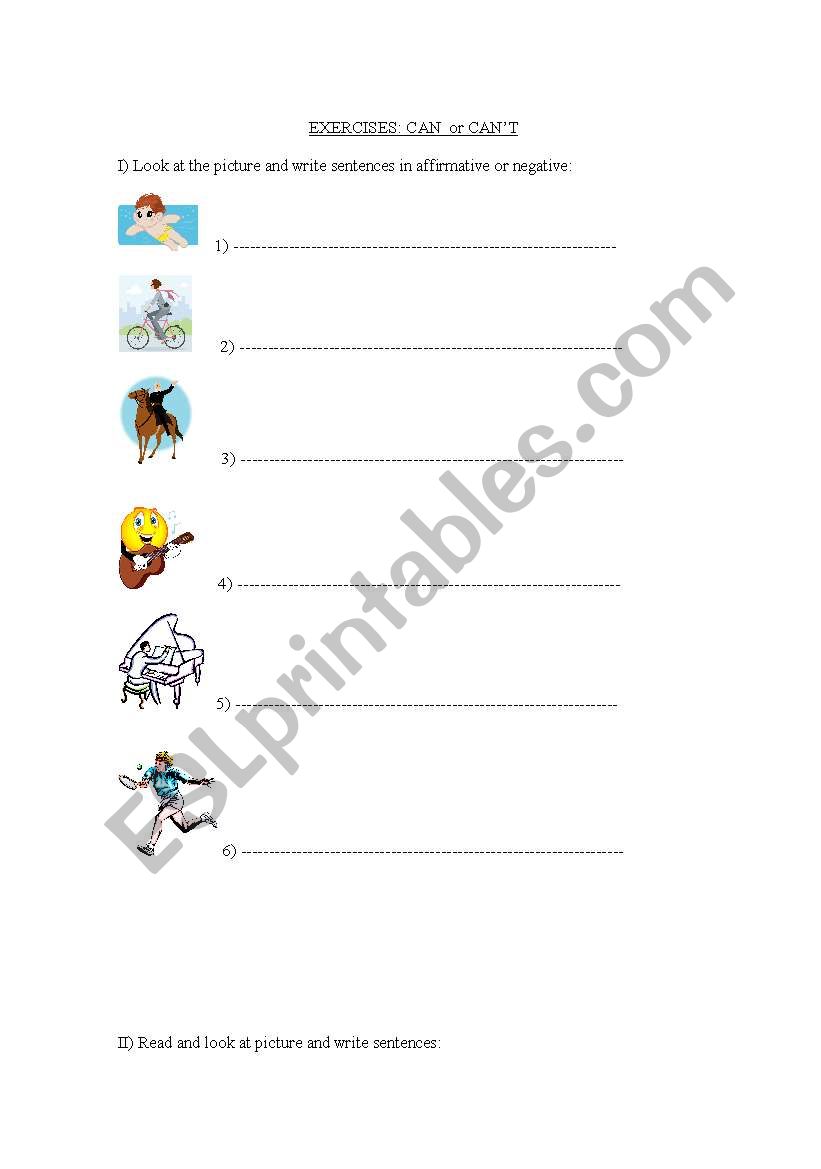 English worksheets: can or can´t for ability