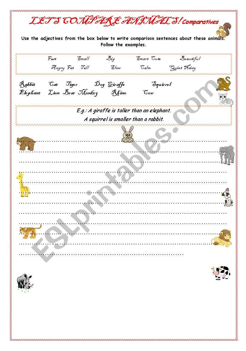 English worksheets: Let´s compare animals!