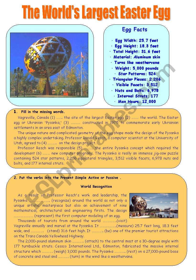 The world´s largest Easter egg - ESL worksheet by joygrant