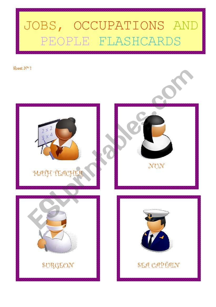 FLASHCARDS sheet nº 1 People, jobs, occupations - ESL worksheet by meuge