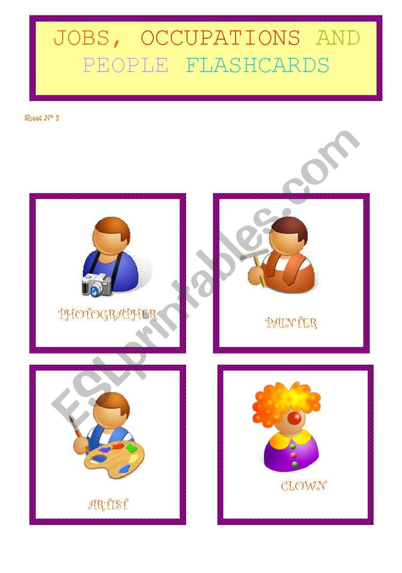 FLASHCARDS sheet nº 3 people, jobs and occupations - ESL worksheet by meuge