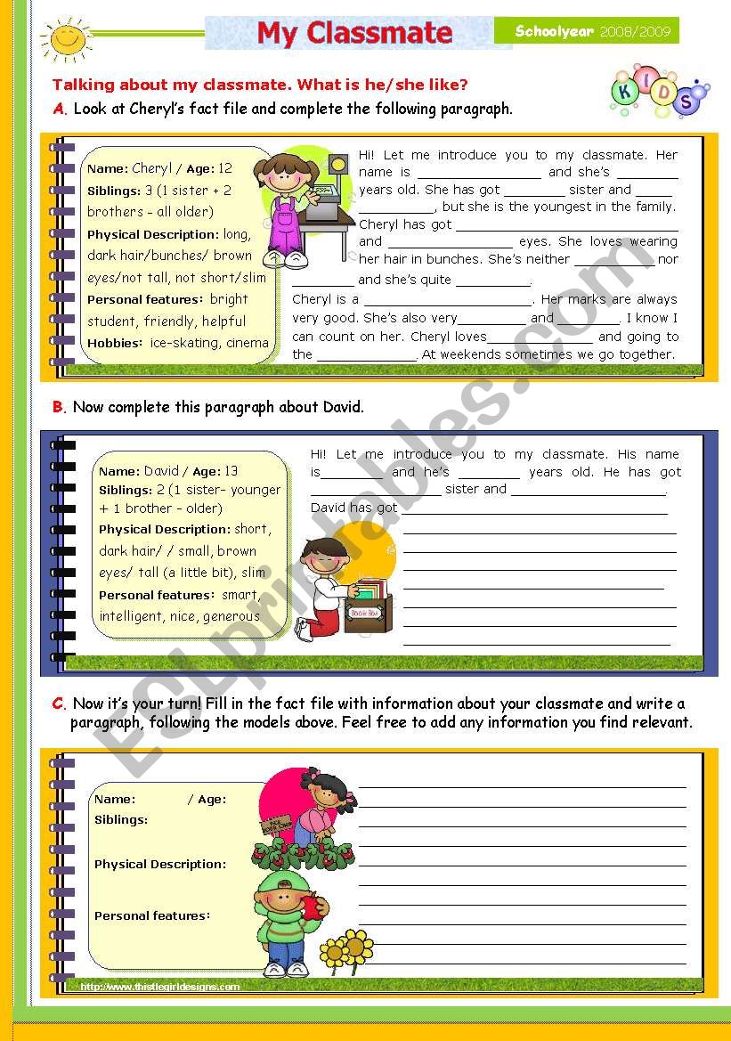 Writing Series (4) - 2nd 45-minute-class: "My classmate: what´s he/ she ...