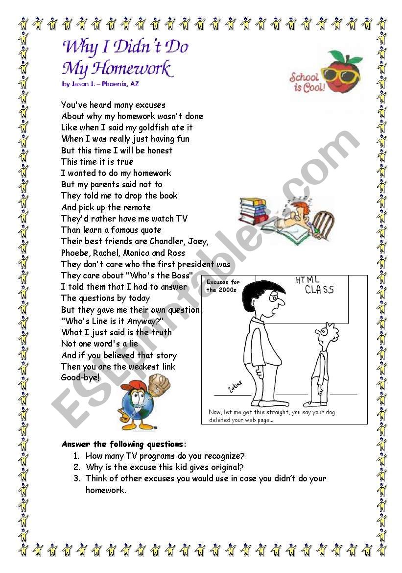 Why I didn´t do my homework? - ESL worksheet by pirchy