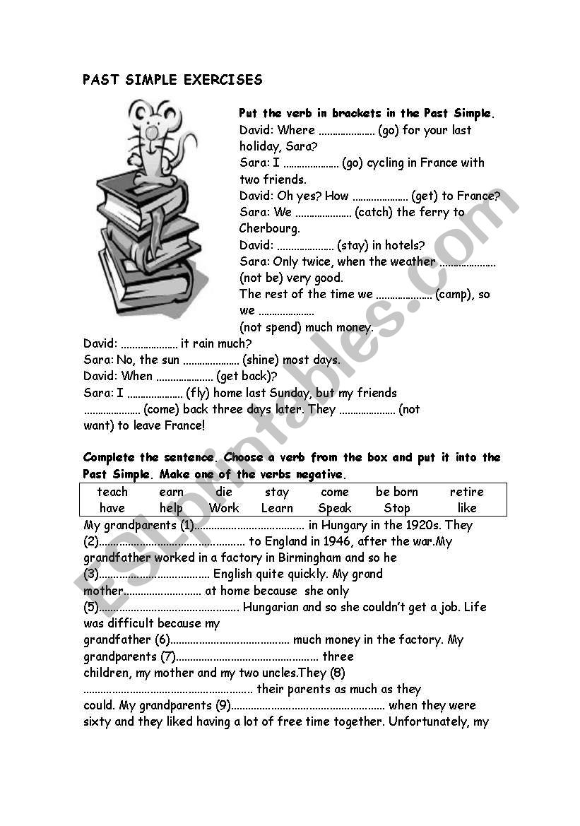 PAST SIMPLE EXERCISES ESL Worksheet By PYR79