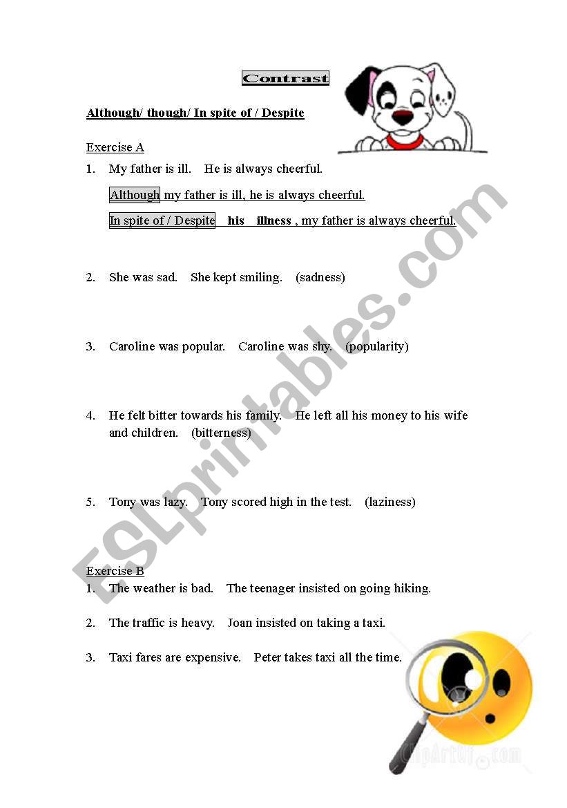using ´although´, ´despite´, ´in spite of´ - ESL worksheet by oyoyoy using ´although´, ´despite´, ´in spite of´ - ESL worksheet by oyoyoy