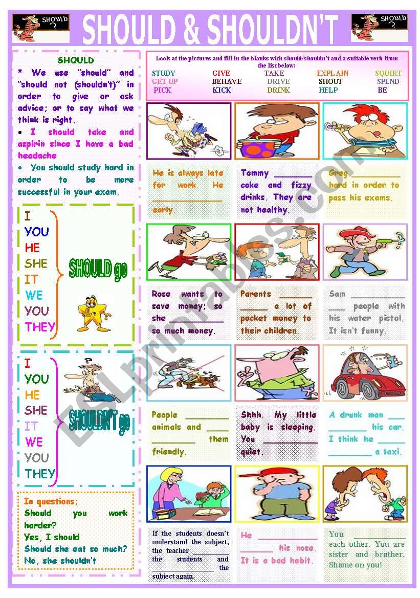 SHOULD & SHOULDN´T - ESL worksheet by abut