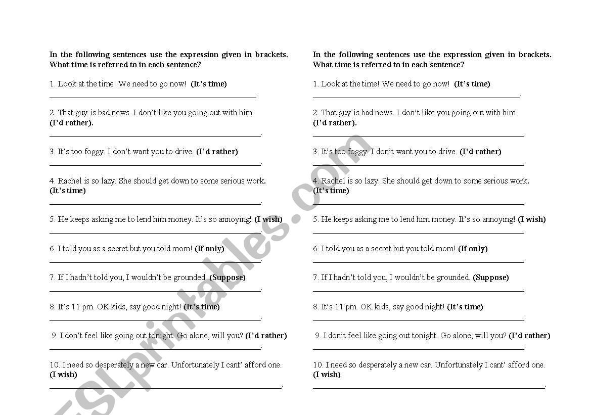 I wish/ I´d rather / if only - ESL worksheet by alf30