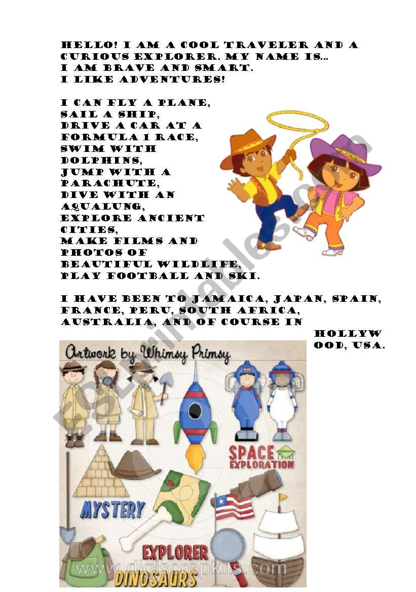 English worksheets: I´m an explorer