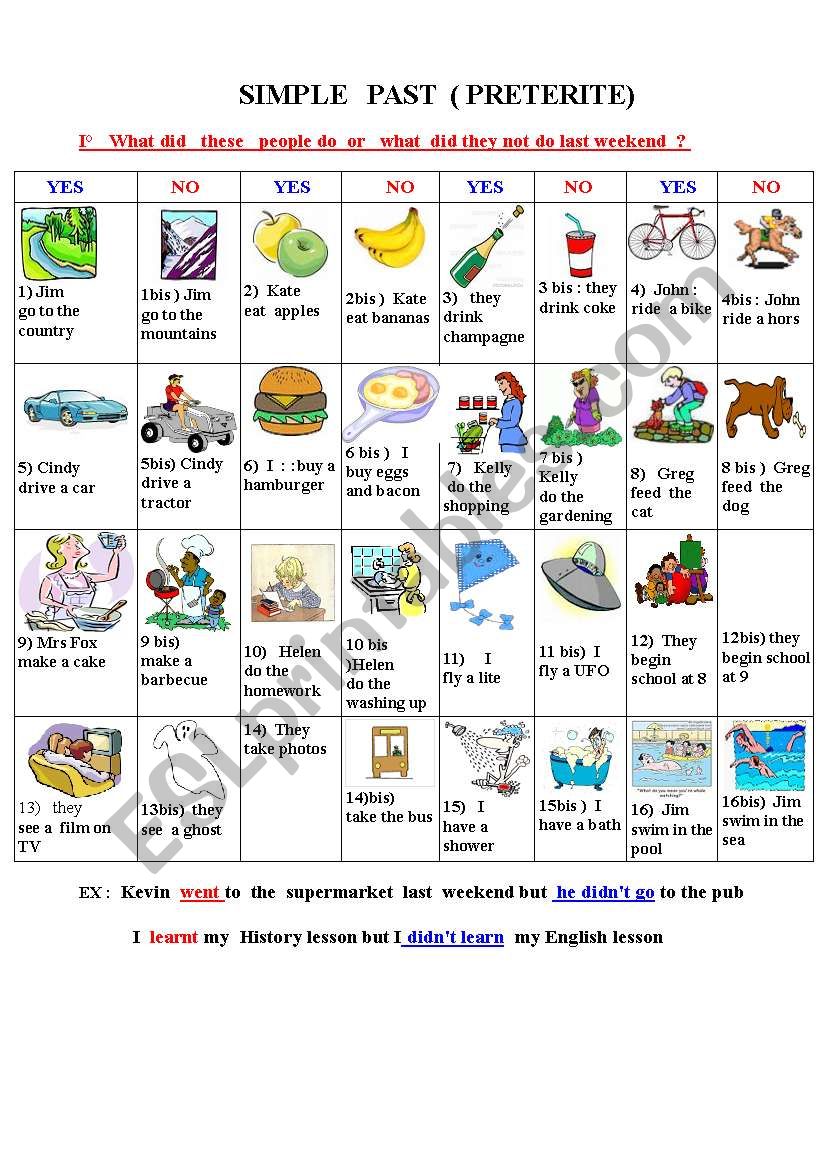 What did they do and didn´t they do yesterday ? Simple Past - ESL ...