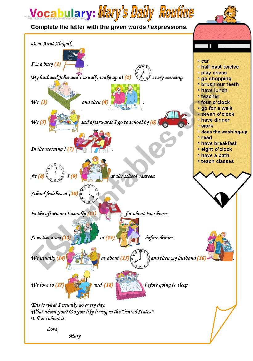 Mary´s Daily Routine - ESL worksheet by atlantis1971