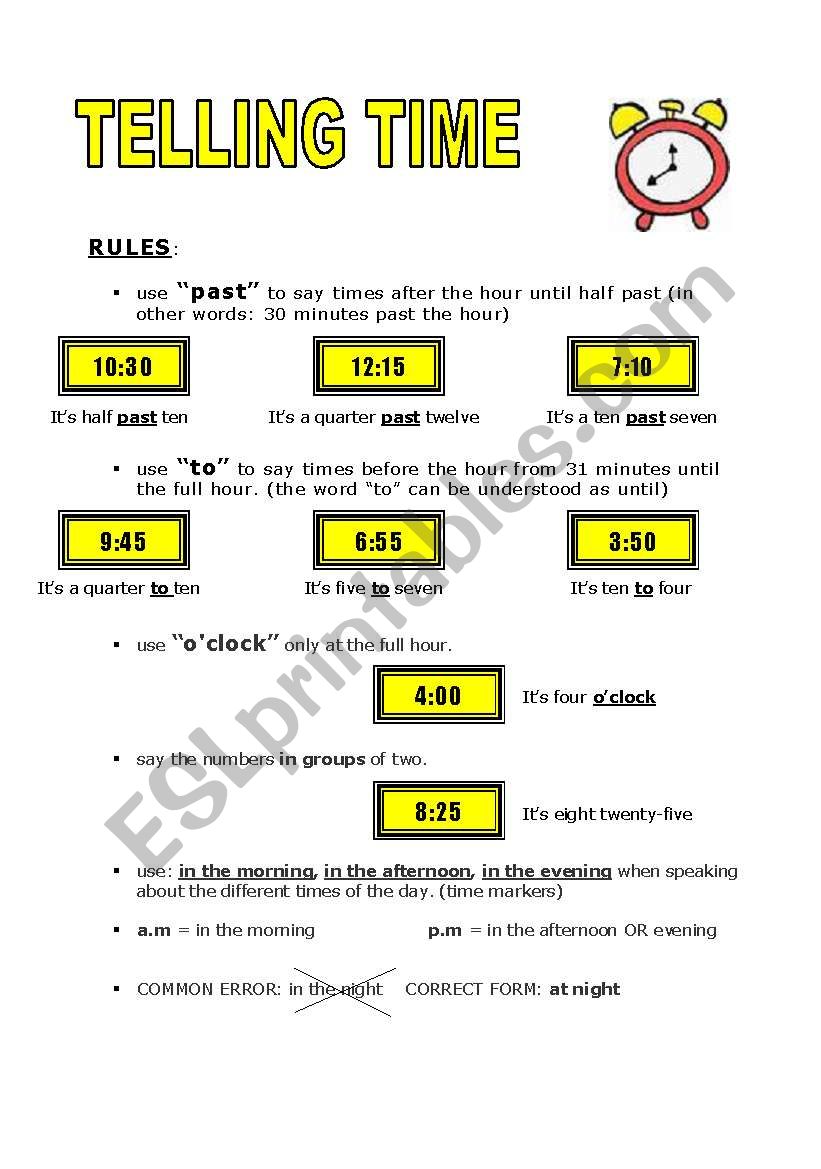 Telling time (past - to - o´clock) - ESL worksheet by *babz