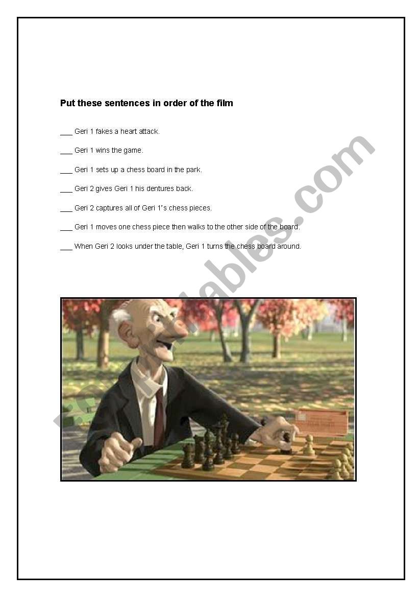 Back Side of Geri´s Game Pixar Short - ESL worksheet by russell2