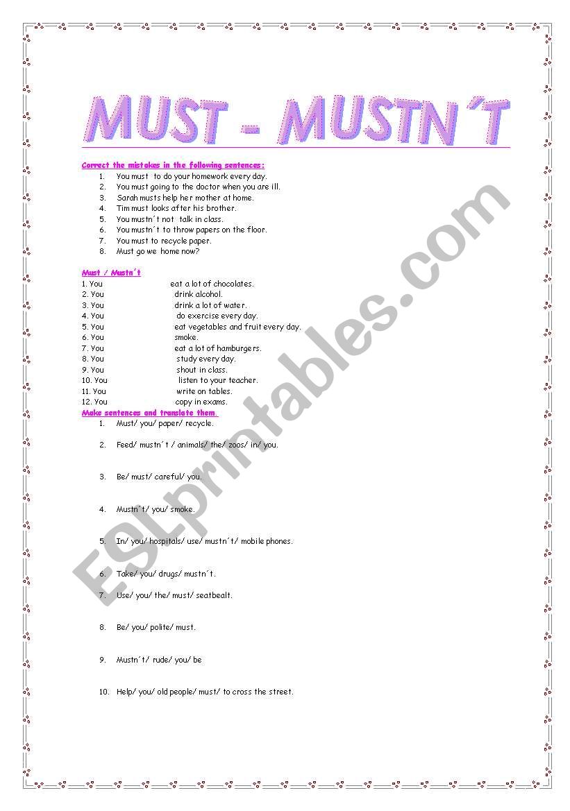 Modals: Must/Mustn´t - ESL worksheet by mjpa