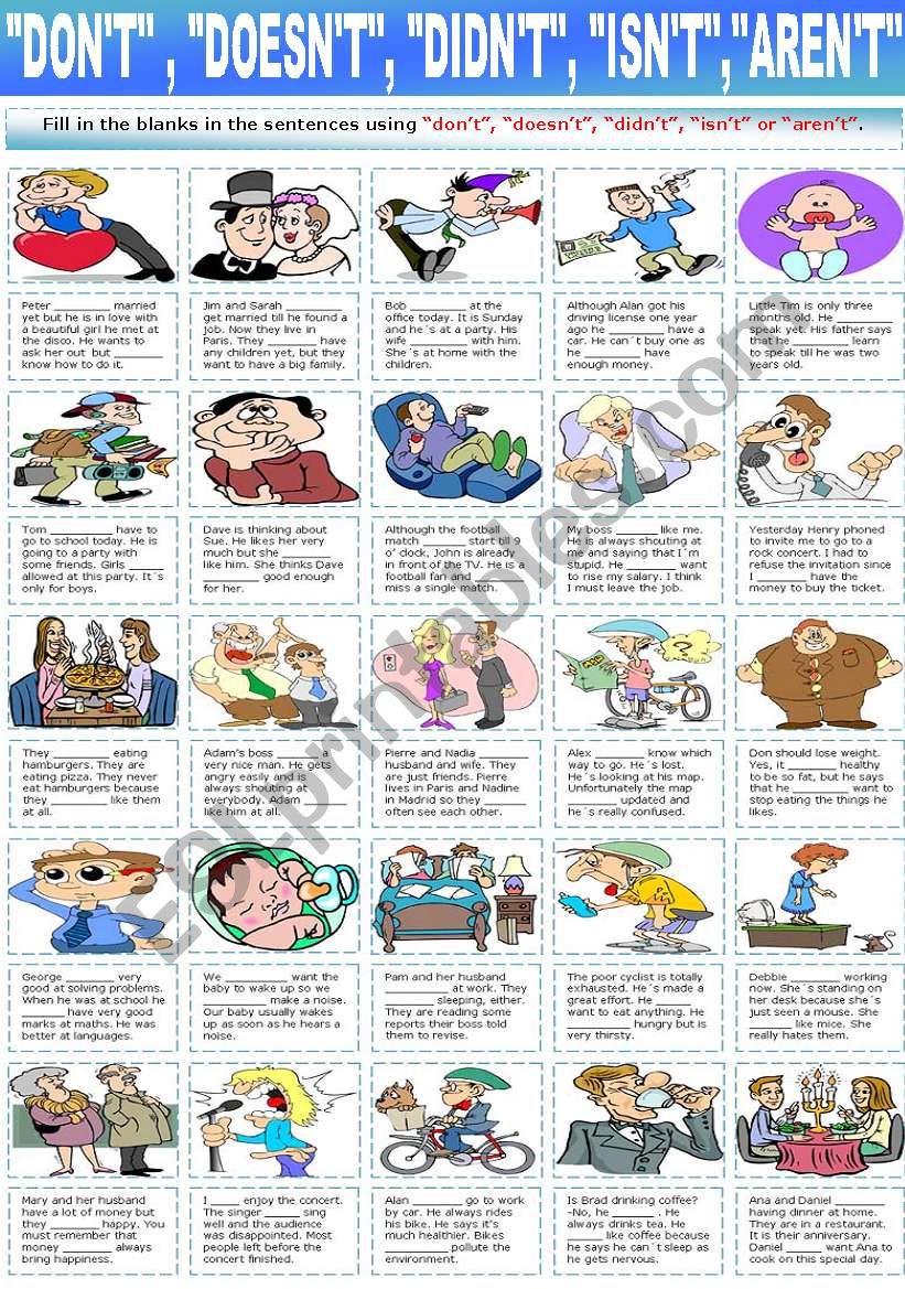 DON´T - DOESN´T - DIDN´T - ISN´T - AREN´T - ESL worksheet by Katiana