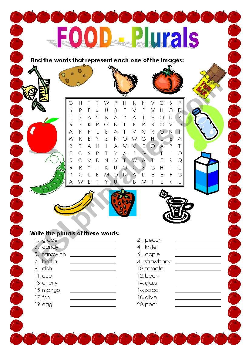 FOOD Plurals ESL Worksheet By Ziggy luisa