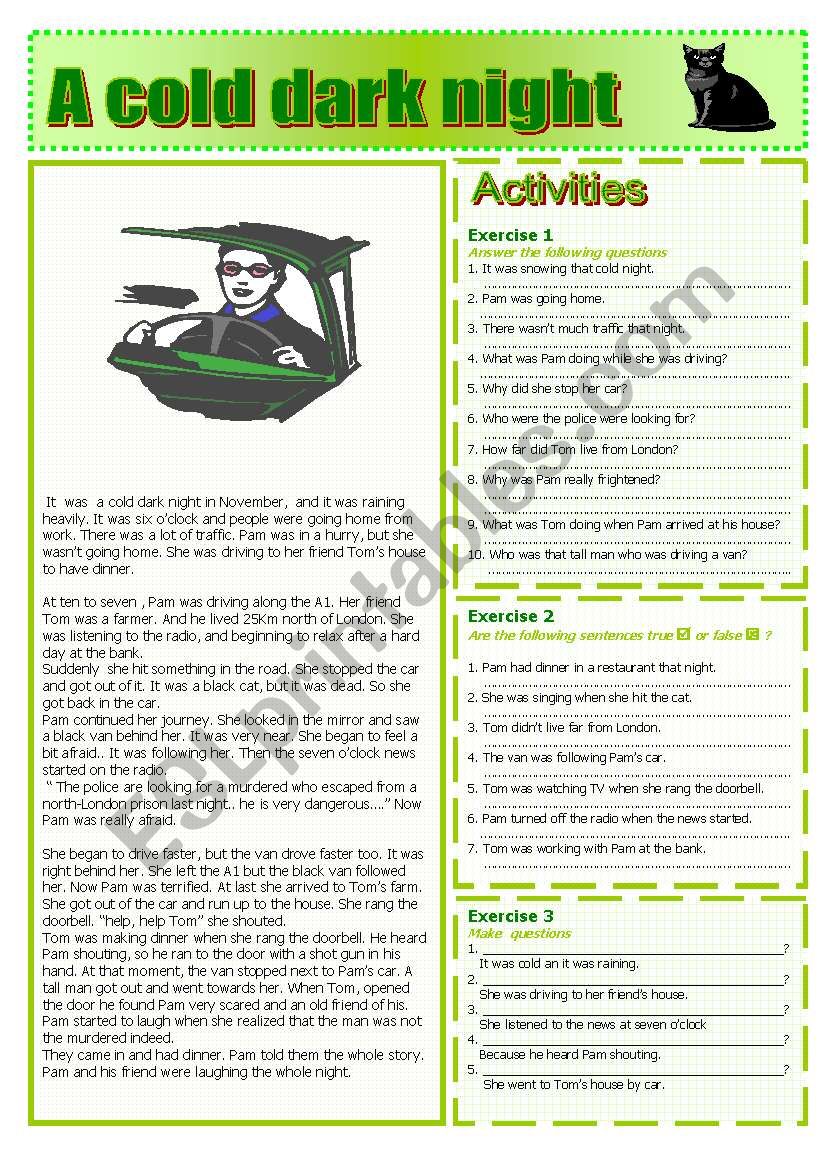 A Cold Dark Night : READING AND GRAMMAR series Nº 5 - ESL worksheet by curk