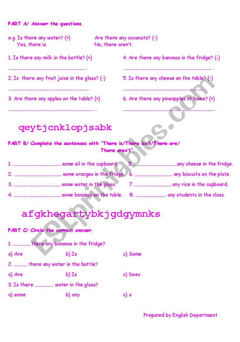 English worksheets: Worksheet about some-any, there is/are/isn´t/aren´t