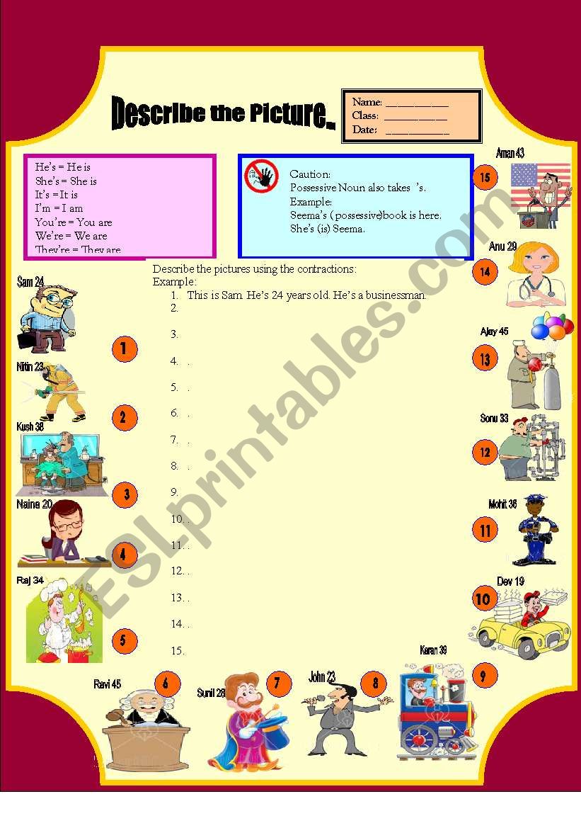 Contractions: He´s She´s - ESL worksheet by Paree