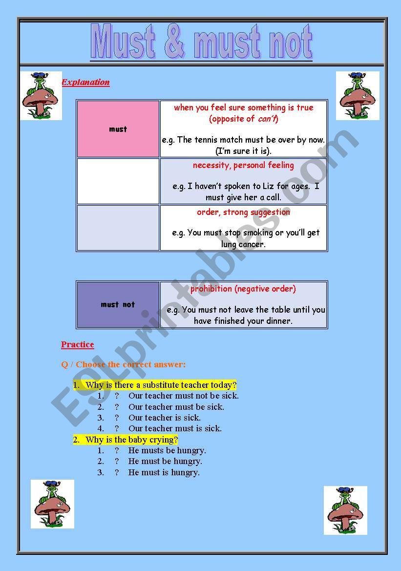 Must & mustn´t - ESL worksheet by Teacher Khalid