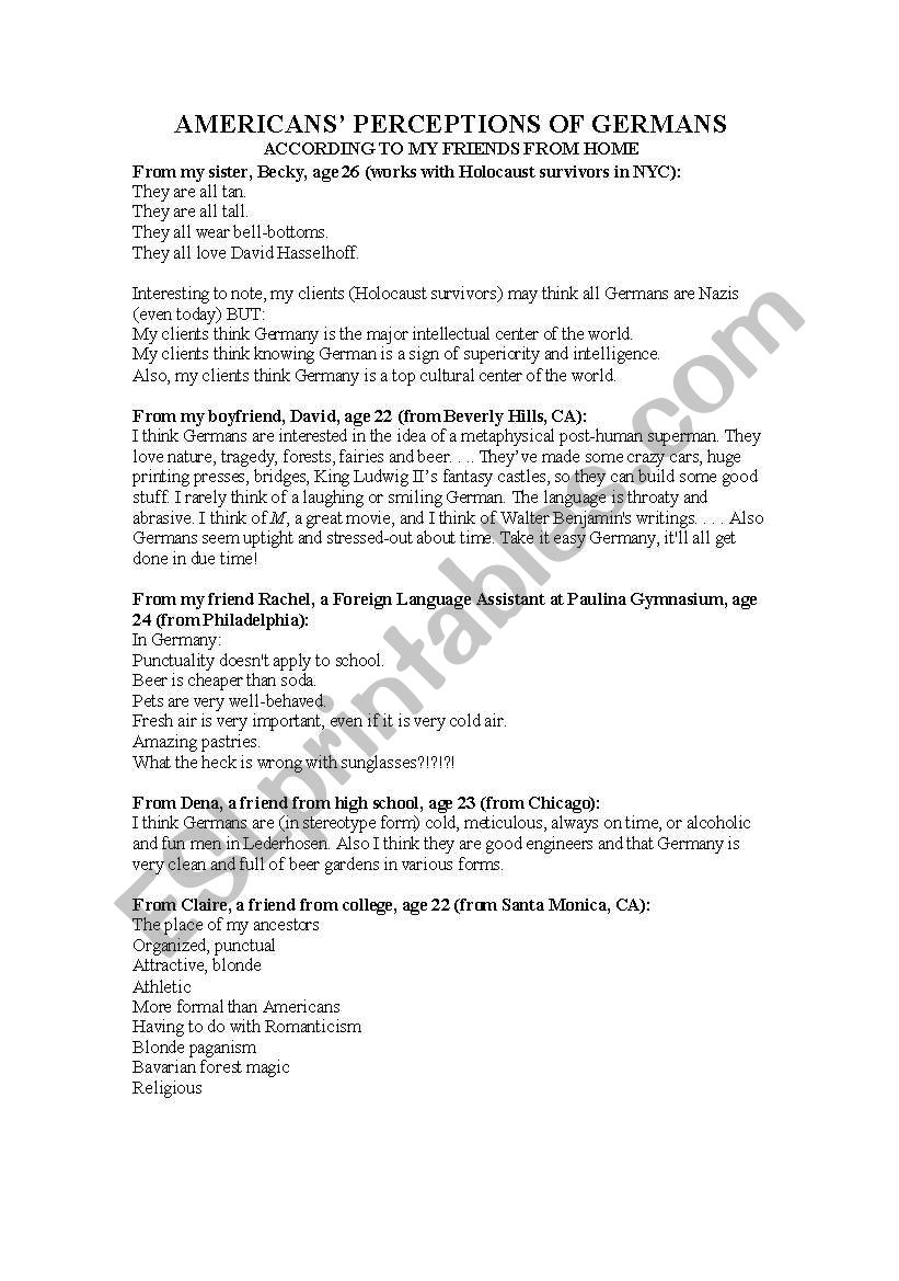 Americans´ Perceptions of Germany - ESL worksheet by Maggs737