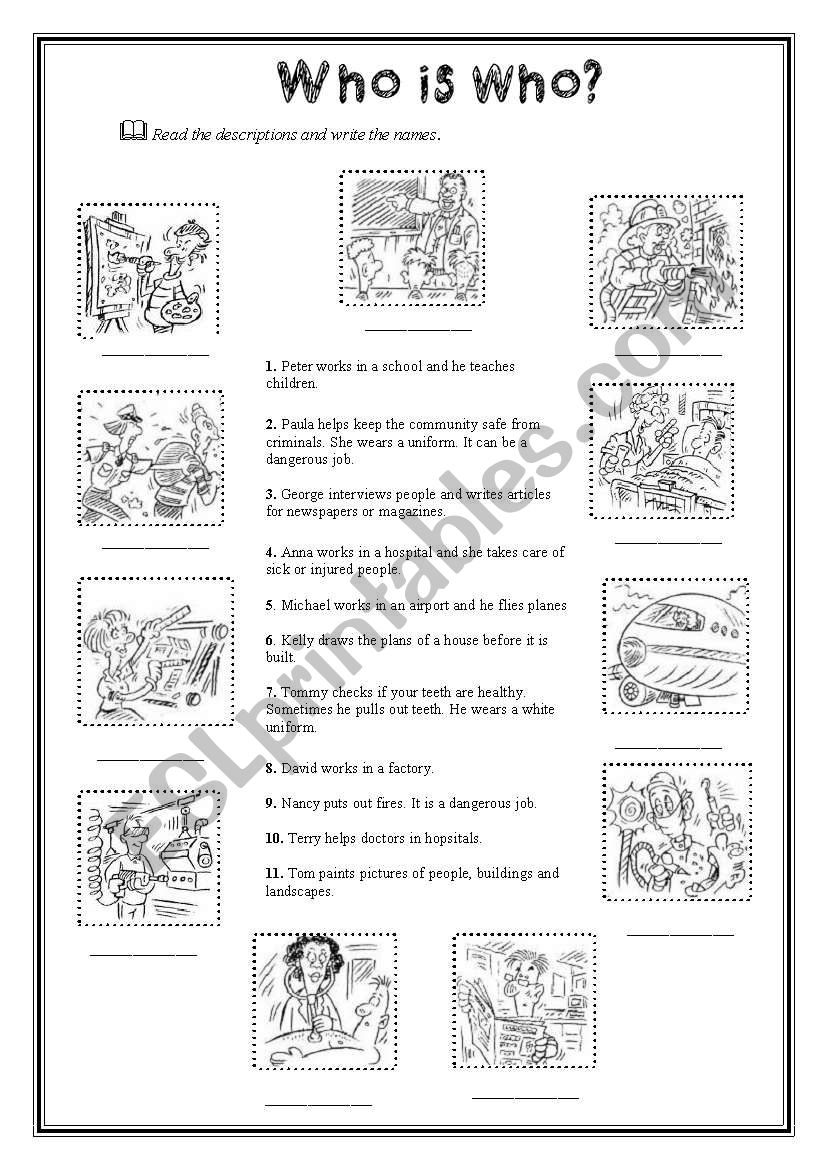 Jobs (3/3) – Who is who? - ESL worksheet by bcorreia