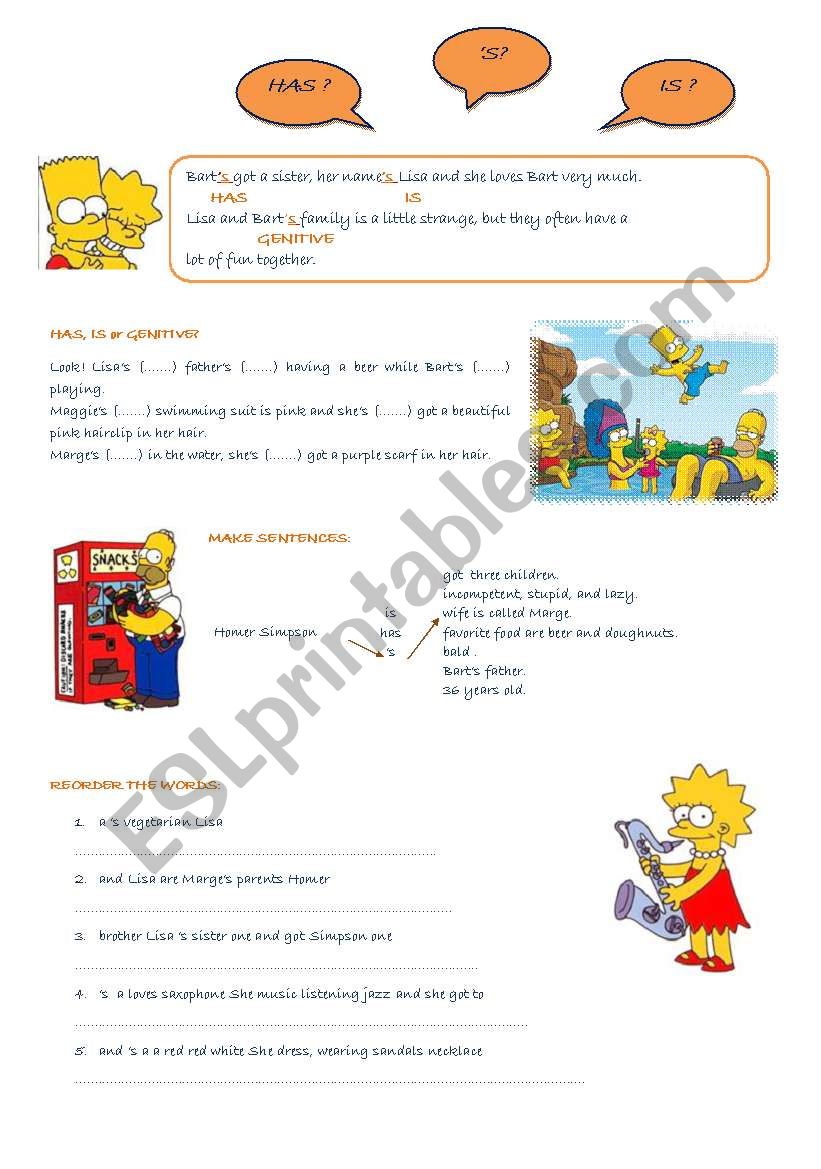 IS, HAS or ´S ? - ESL worksheet by estelle73