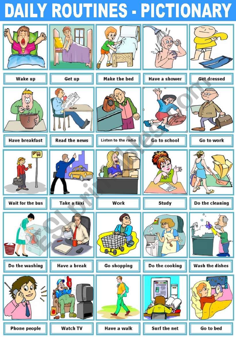 DAILY ROUTINES PICTIONARY ESL Worksheet By Katiana