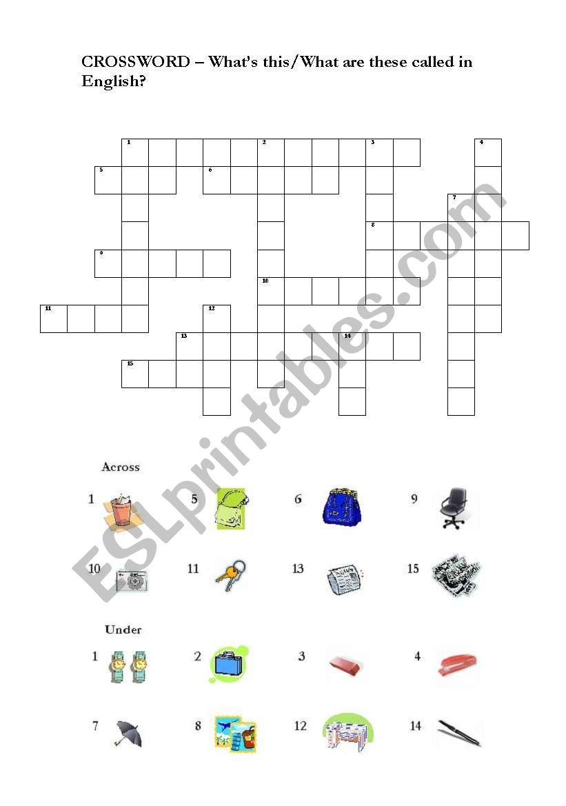 English worksheets: Crossword - What´s this/What are these called in ...