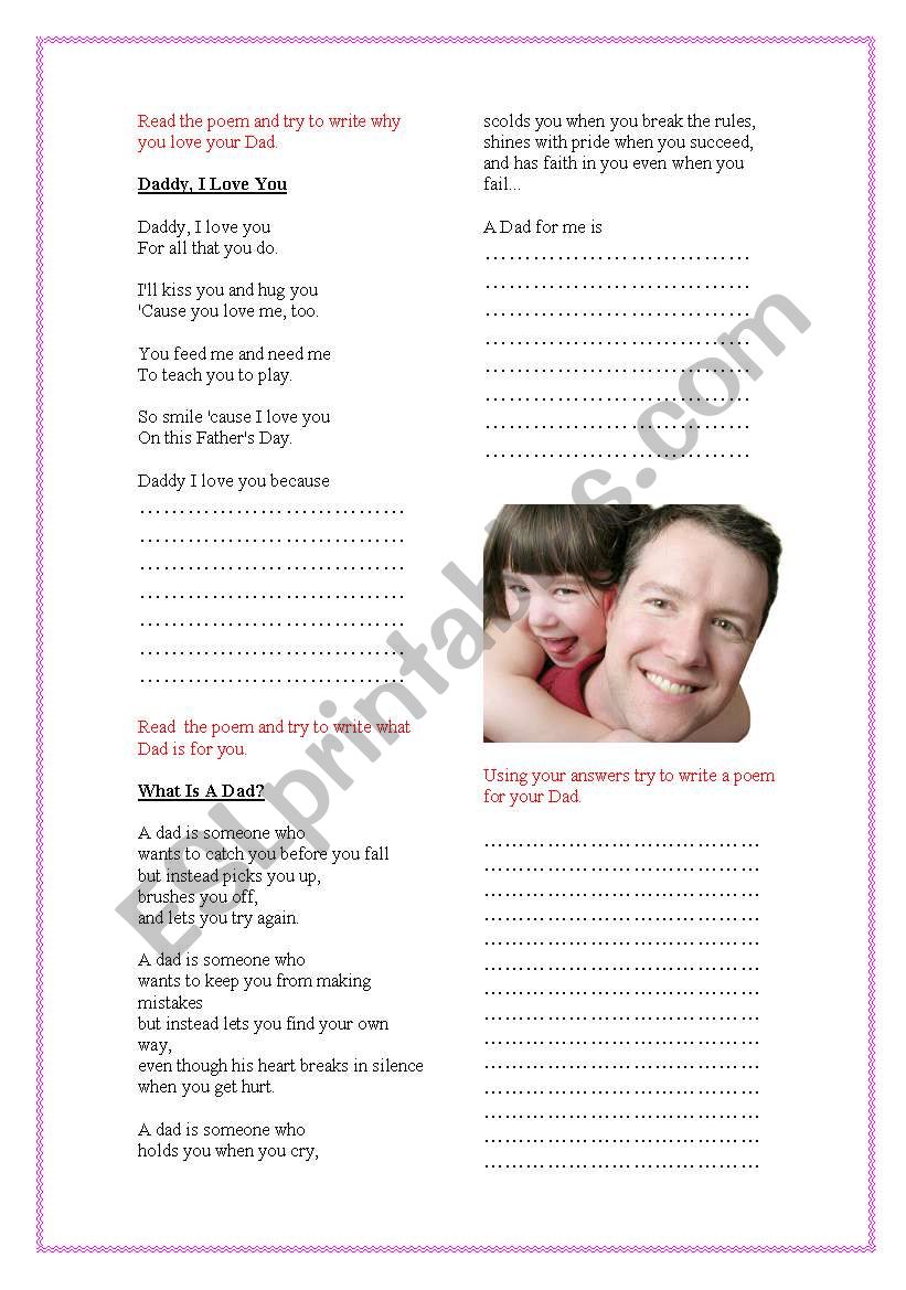 Father´s Day Poems Writing - ESL worksheet by fericzka