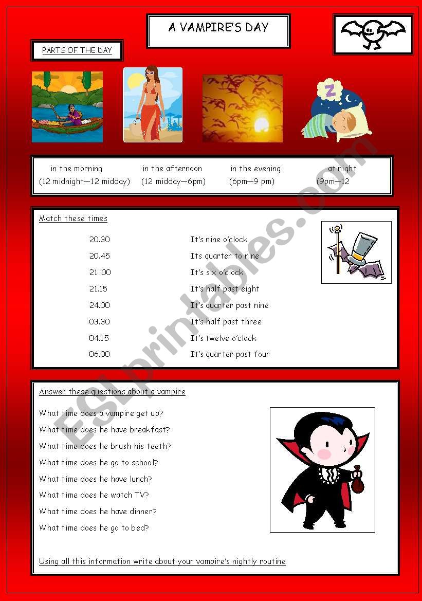 A Vampire´s Day - ESL worksheet by sazzag