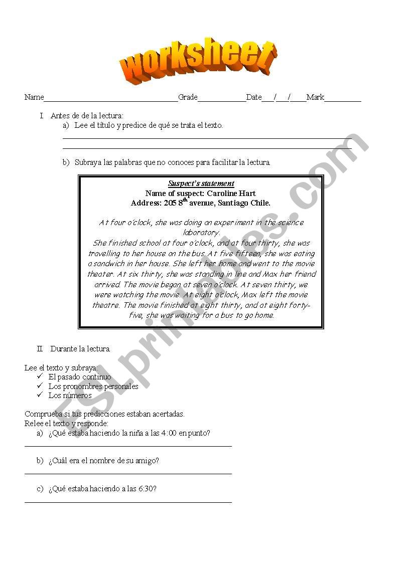 English worksheets: suspect´s statement
