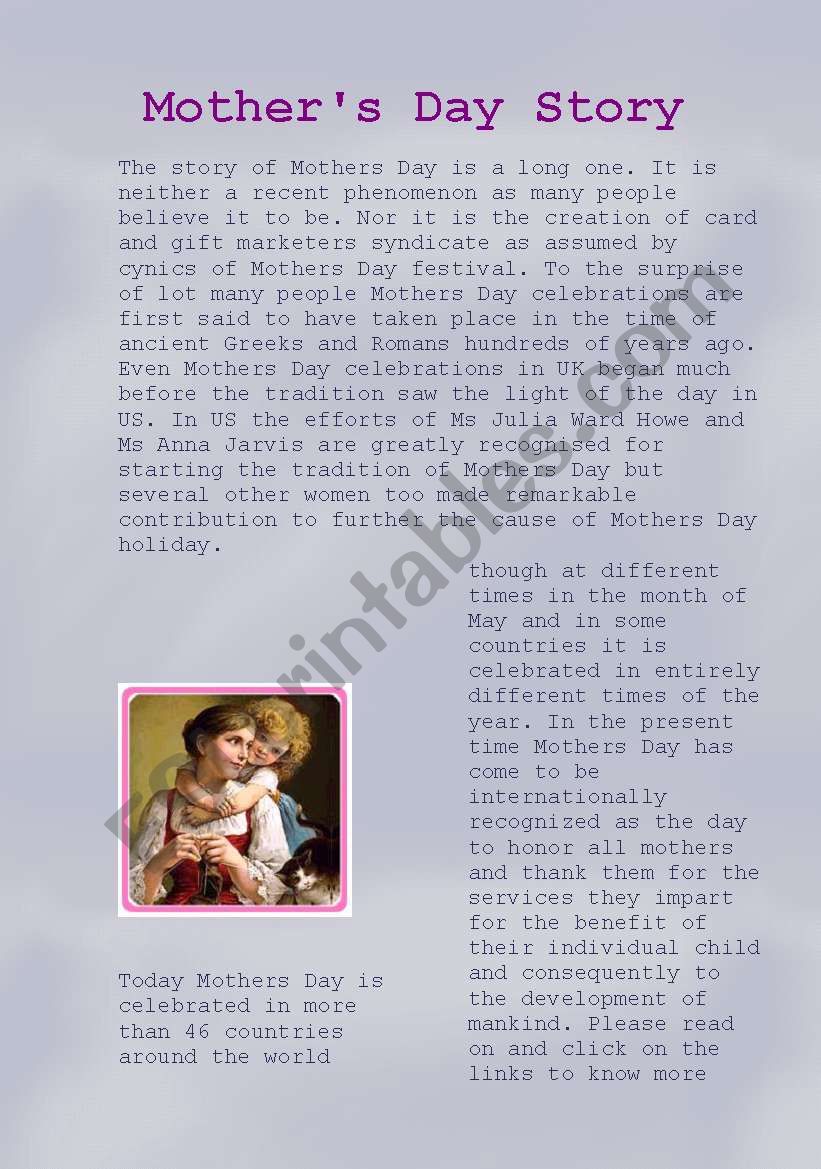 Mother´s Day Story - ESL worksheet by Eno4ka