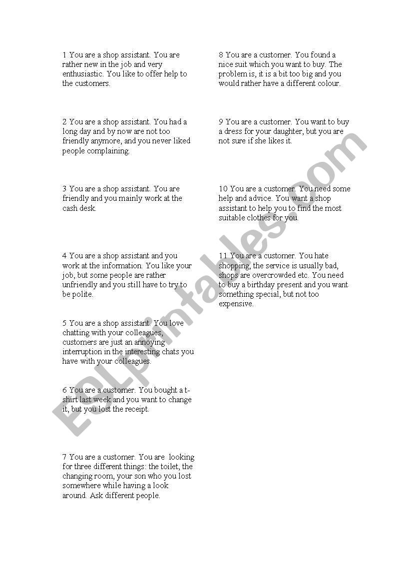 Roleplay Cards ´Shopping´ - ESL worksheet by grmpf