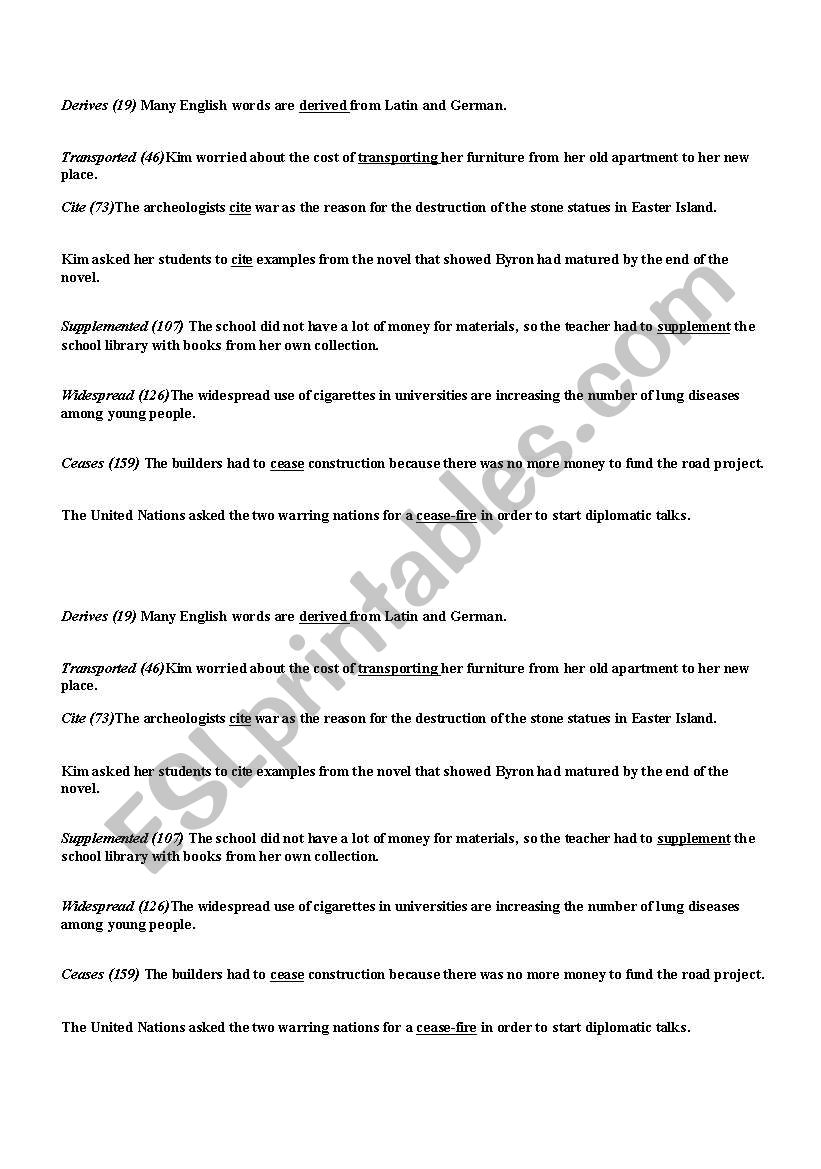 AWL exercise from Eater´s End (Inside Reading 4, Unit 10)