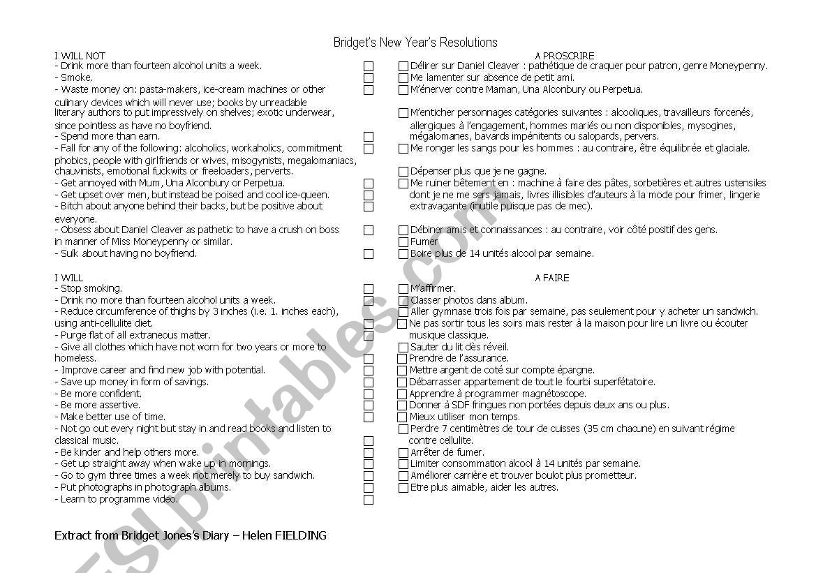 bridget jones´s diary - ESL worksheet by elwannleti