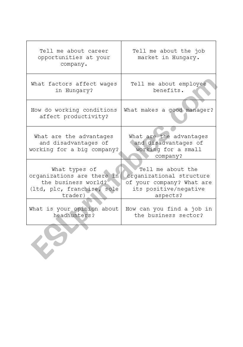 English worksheets: ´half-a-minute topics´ LCCI-Level 2 oral exam ...