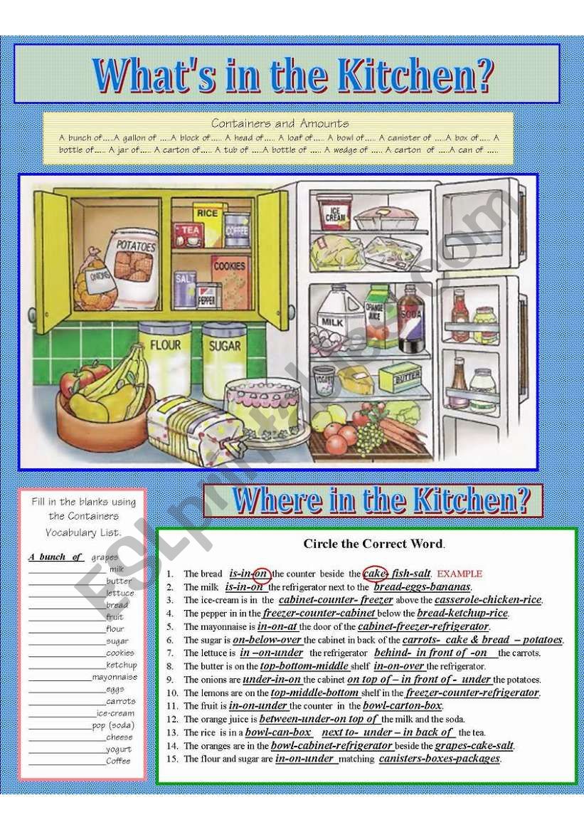FOOD: What´s in the Kitchen? - ESL worksheet by susiebelle