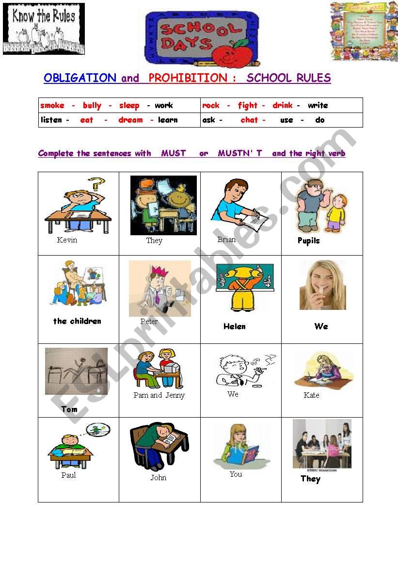 SCHOOL RULES : What must hey do and mustn´t they do in class ? - ESL ... SCHOOL RULES : What must hey do and mustn´t they do in class ? - ESL ...