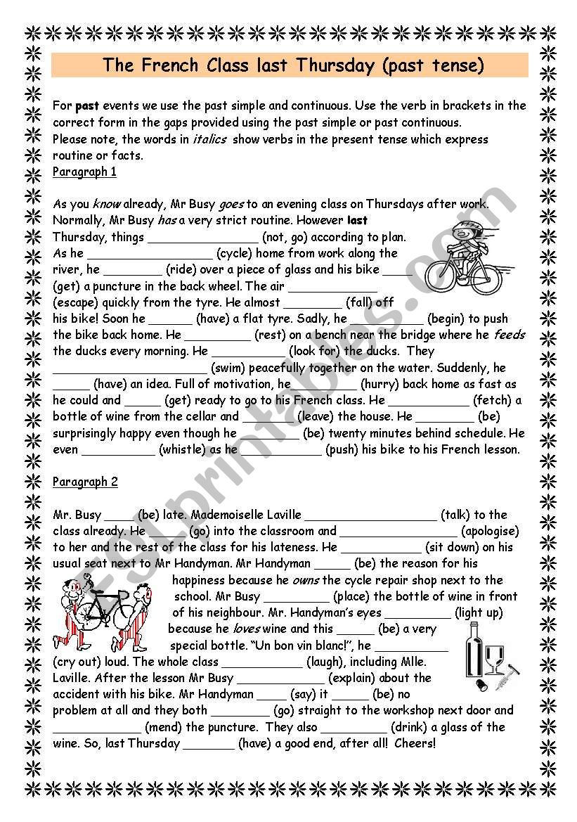 Mr Busy´s French Class EASIER VERSION (past tense) - ESL worksheet by ...