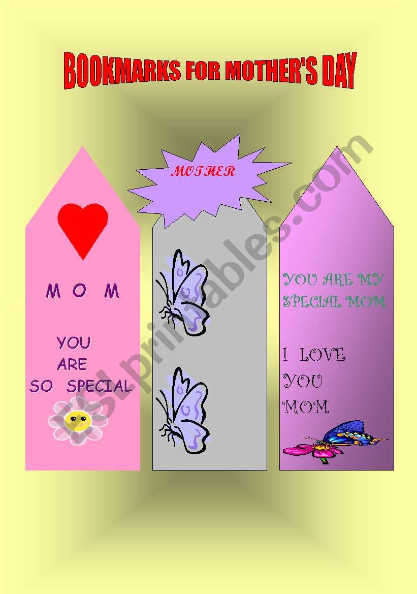 Mother´s day bookmarks - ESL worksheet by Snow- white