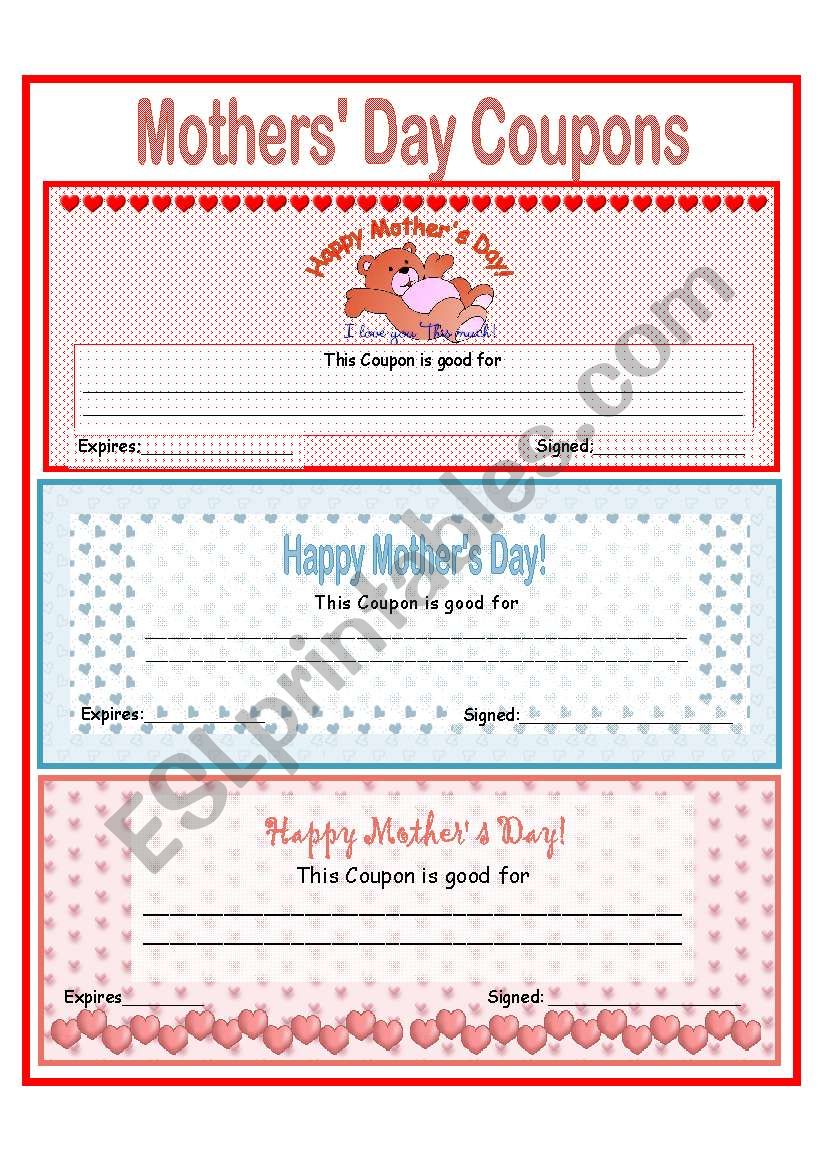 Mother´s Day Coupons - ESL worksheet by Anna P