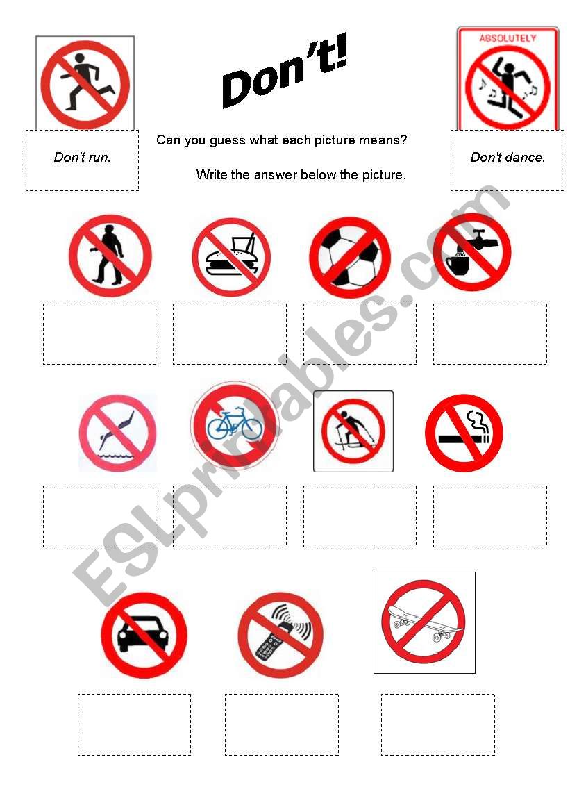 Don´t signs - ESL worksheet by bananaloaf
