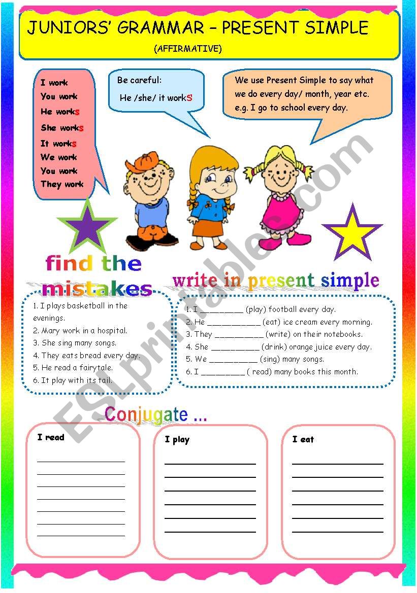 JUNIORS´ GRAMMAR-PRESENT SIMPLE - ESL worksheet by nkappa