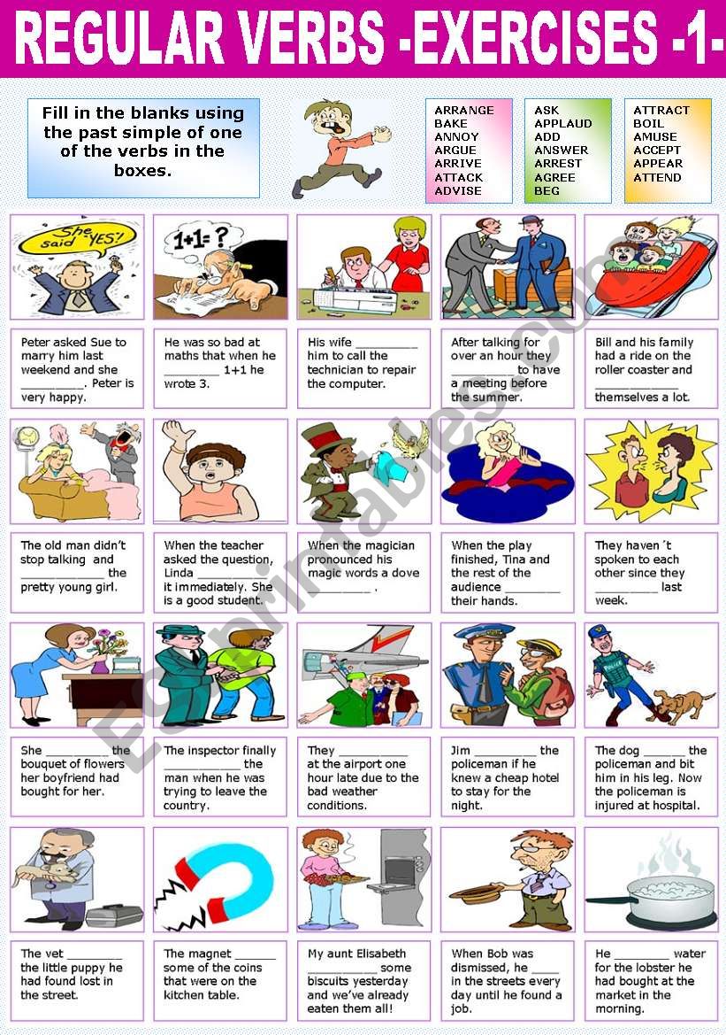 REGULAR VERBS –EXERCISES (1) - ESL worksheet by Katiana