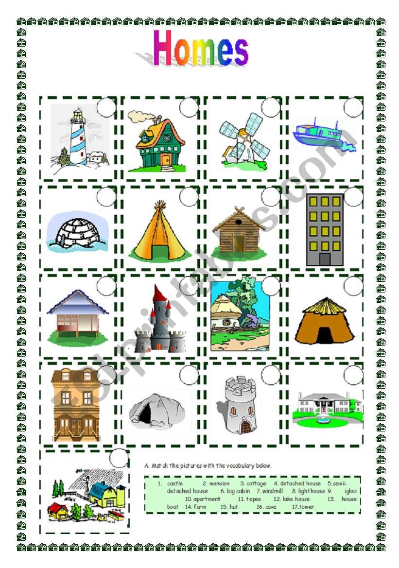 Different Types Of Houses Worksheet