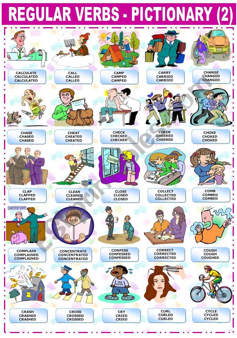 REGULAR VERBS – PICTIONARY (2) - ESL worksheet by Katiana