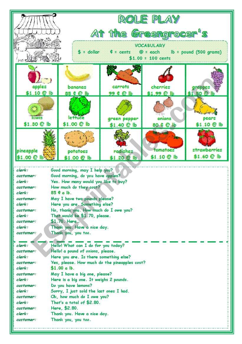 ROLE PLAY - AT THE GREENGROCER´S - ESL worksheet by blizzard1